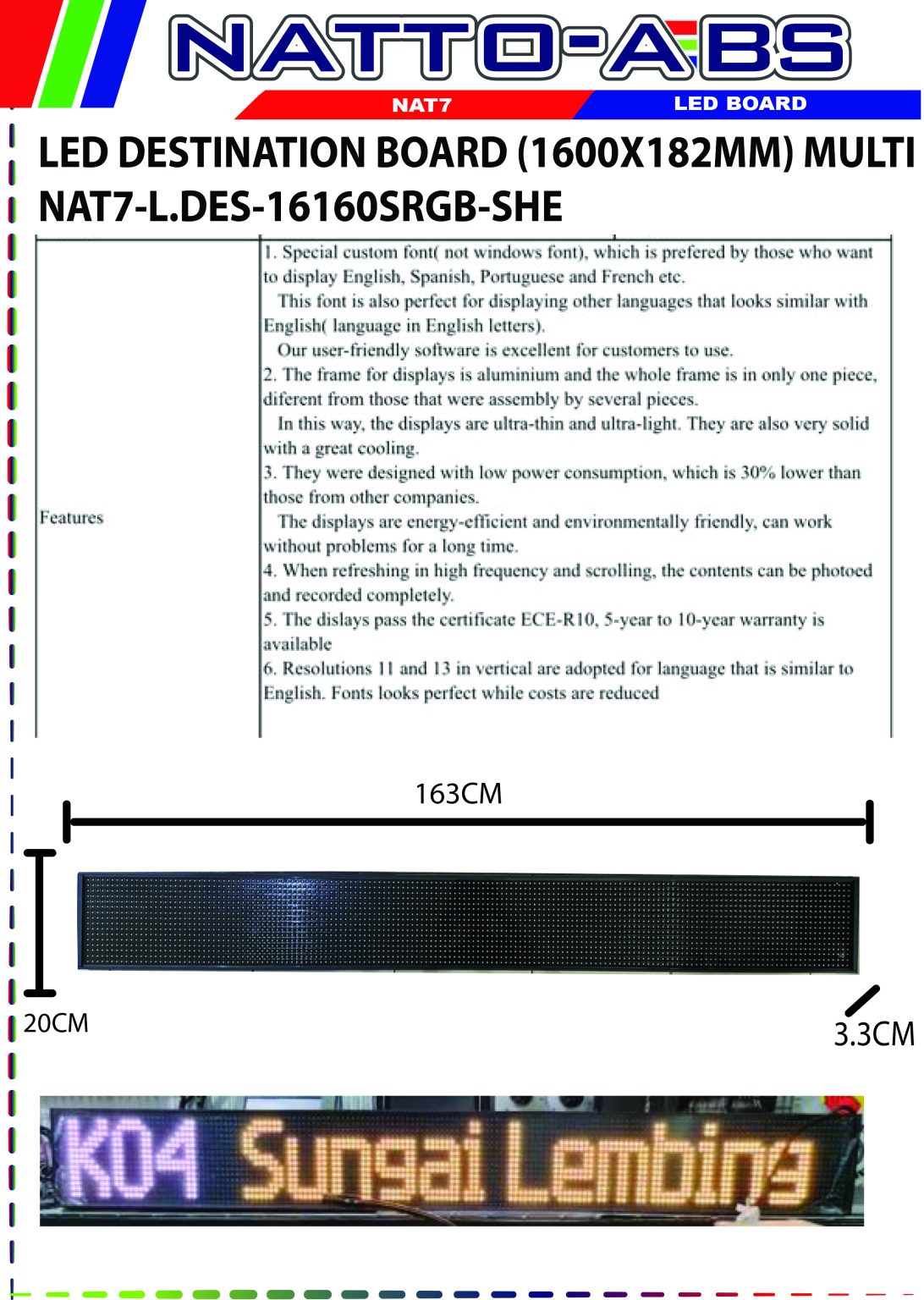 LED DESTINATION BOARD (MULTI COLOUR) WITH CONTROLLER - NATTO ABS